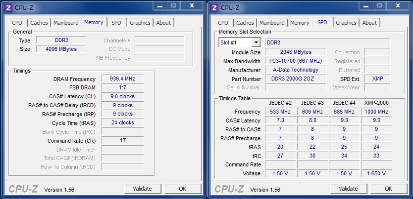 価格.com - 『CPU-Z』ADATA AX3U2000GB2G9-DG2 [DDR3 PC3-16000 2GB 2枚組] Photo ...